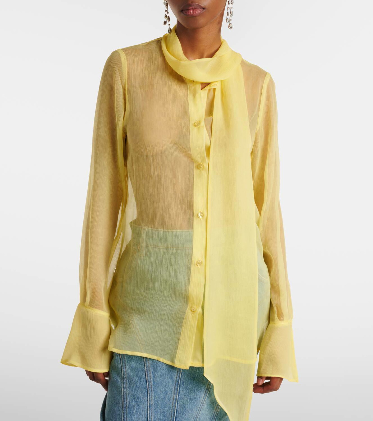Nina Ricci Sheer tie-neck silk chiffon blouse Nina Ricci