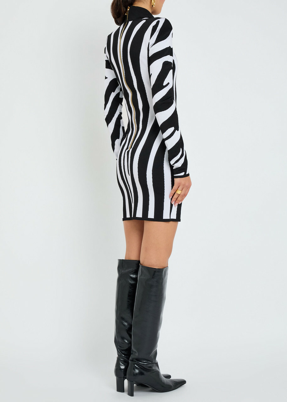 Balmain Zebra-intarsia Knit Mini Dress Multi Animal Balmain