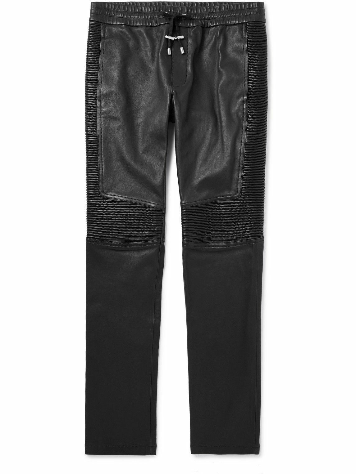 Balmain - Slim-Fit Panelled Leather Trousers - Black Balmain