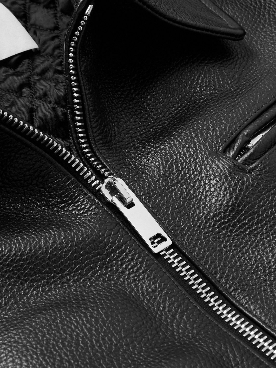 SECOND / LAYER - Padova Racer Striped Full-Grain Leather Jacket - Black Second/Layer