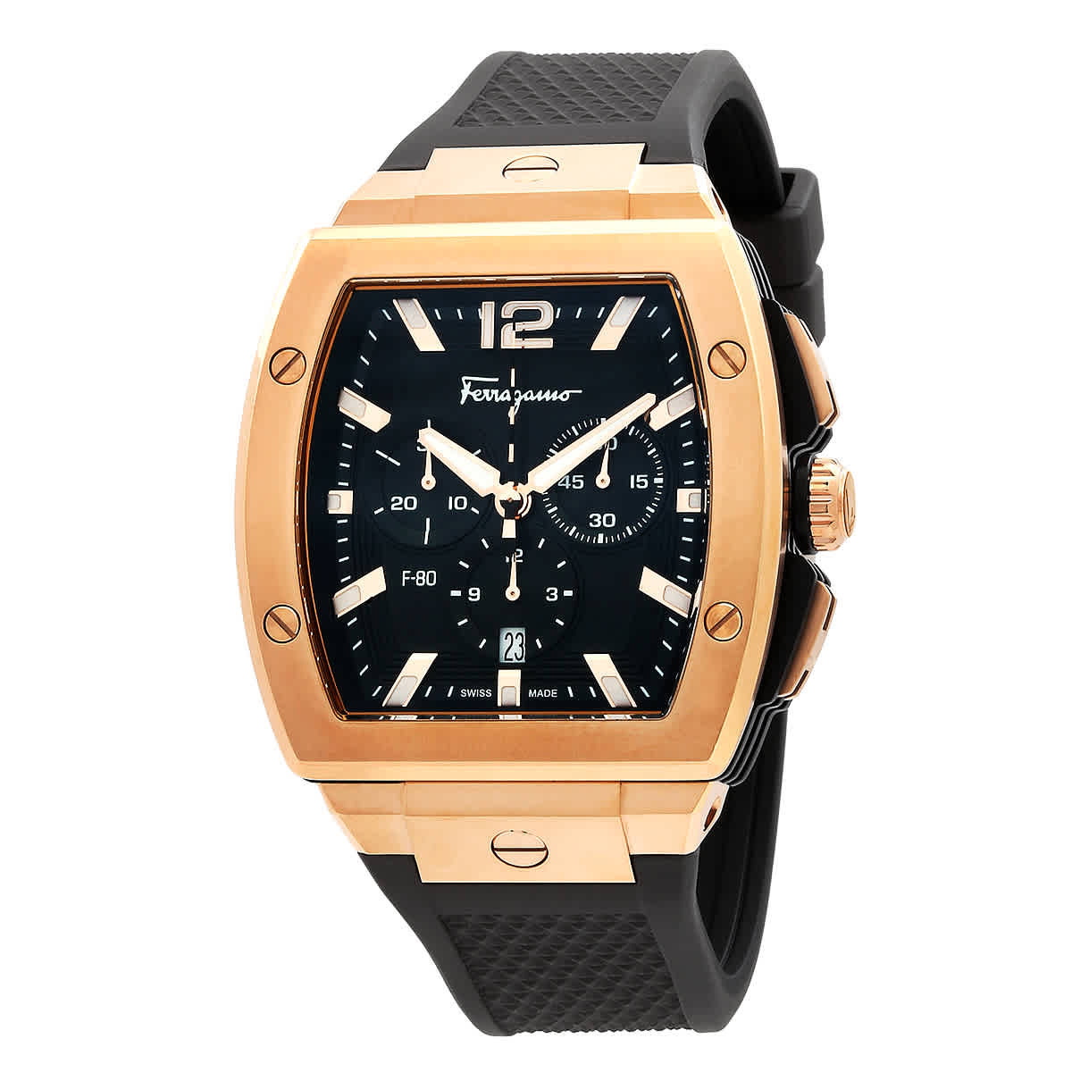 Ferragamo F-80 Tonneau Chronograph Quartz Black Dial Mens Watch ...