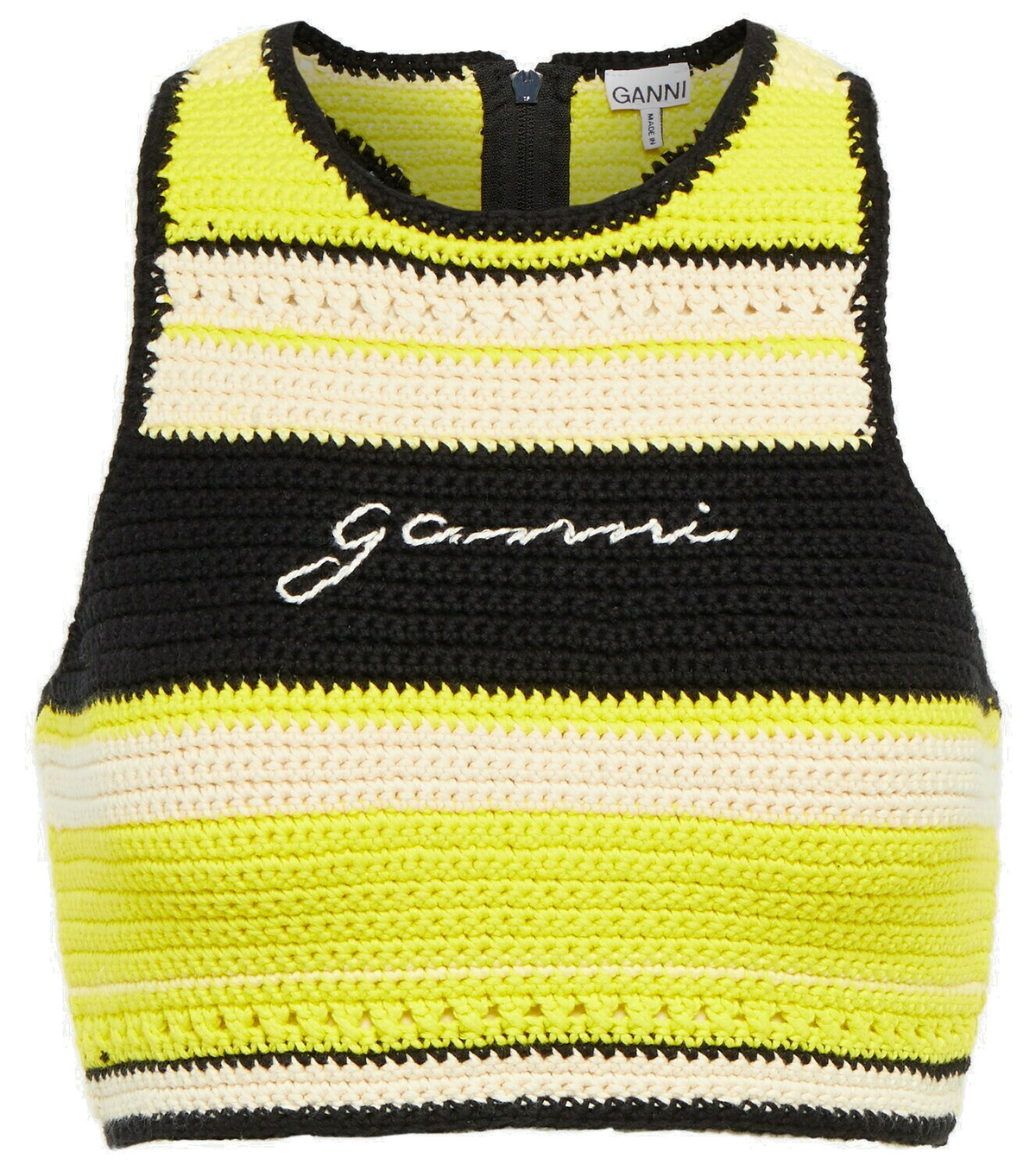 Ganni - Striped crochet crop top GANNI