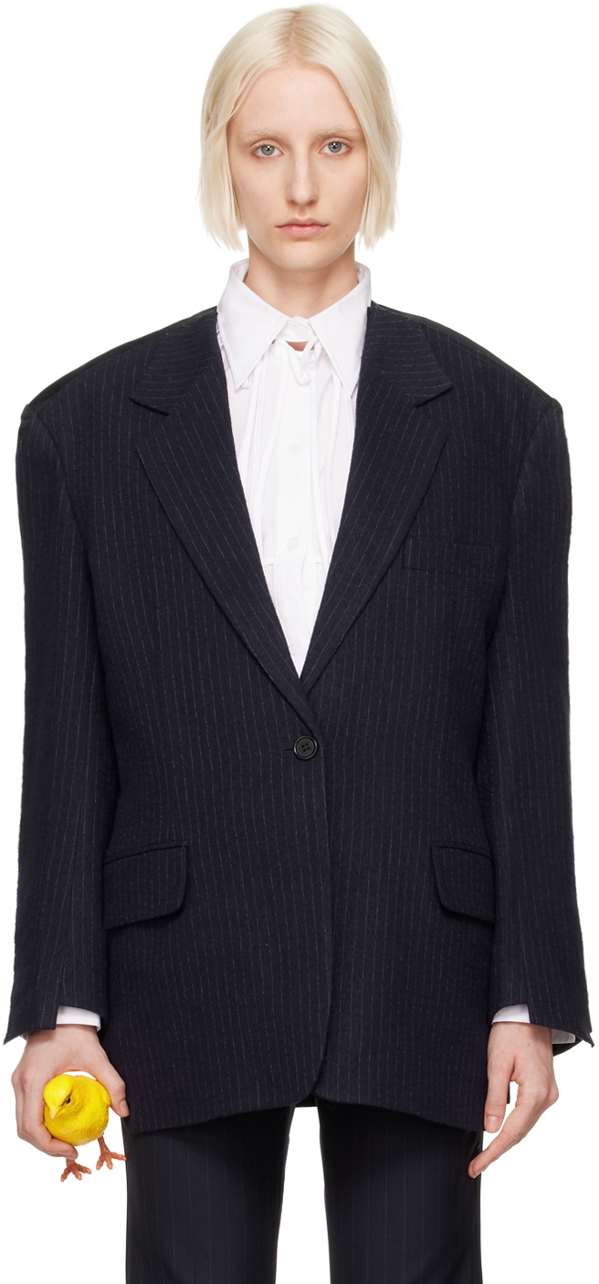 Pushbutton Navy Raw Edge Single Blazer Pushbutton