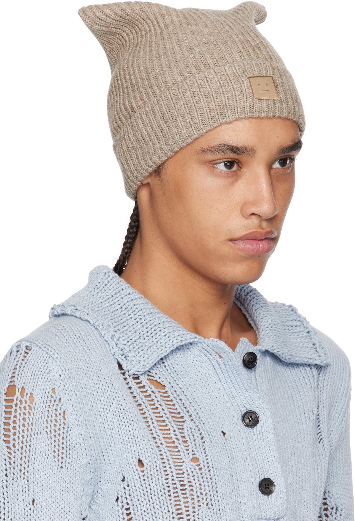 Acne Studios Beige Face Logo Square Beanie Acne Studios