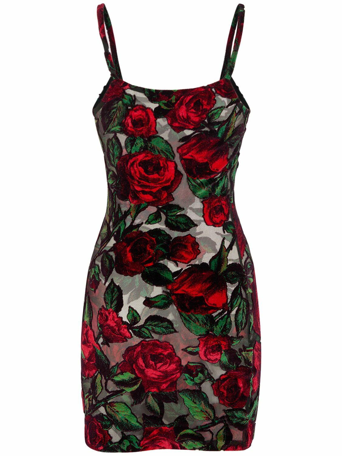 BALMAIN - Rose Print Velvet Mini Dress Balmain