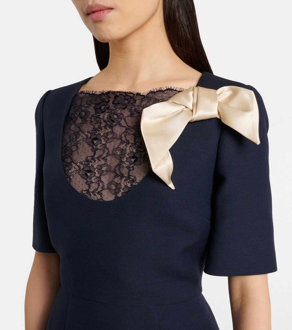 Valentino Crepe Couture bow-detail lace-trimmed midi dress Valentino