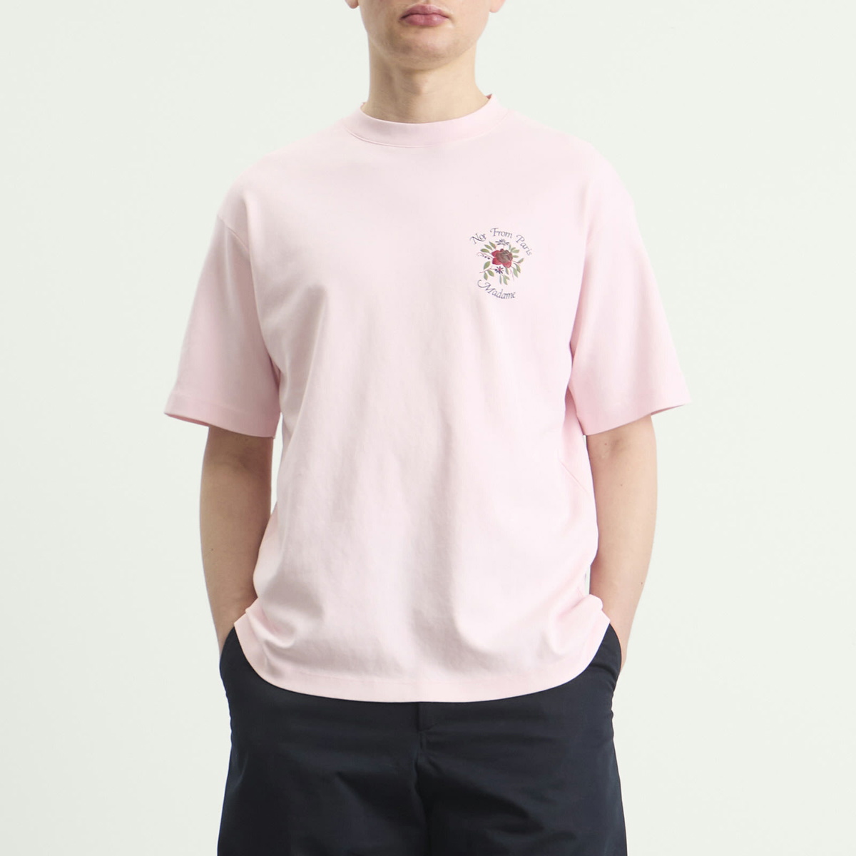 Drôle de Monsieur Men's Rose Slogan T-Shirt in Light Pink Drôle de Monsieur