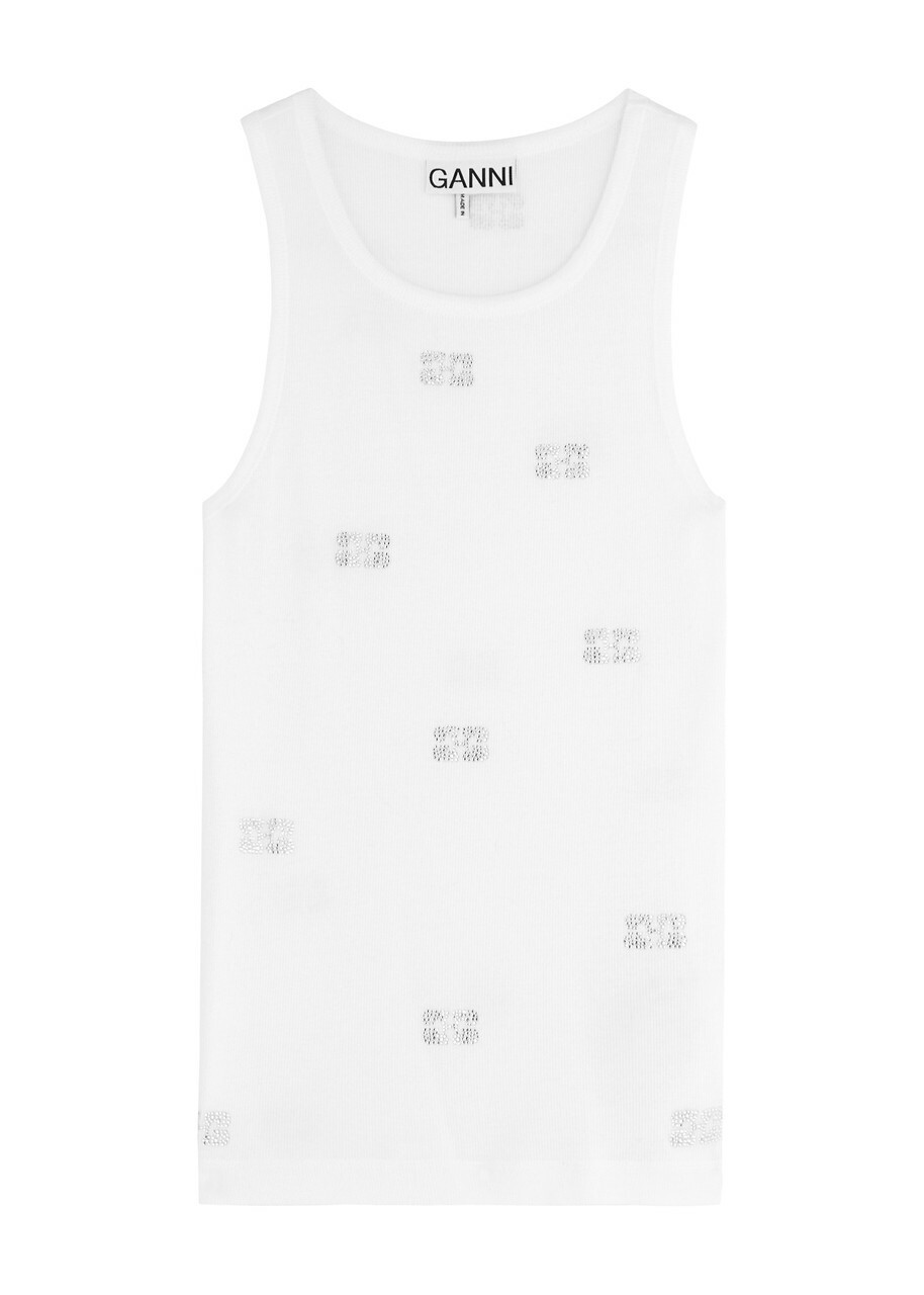 Ganni Logo-embellished Stretch-cotton Tank White GANNI
