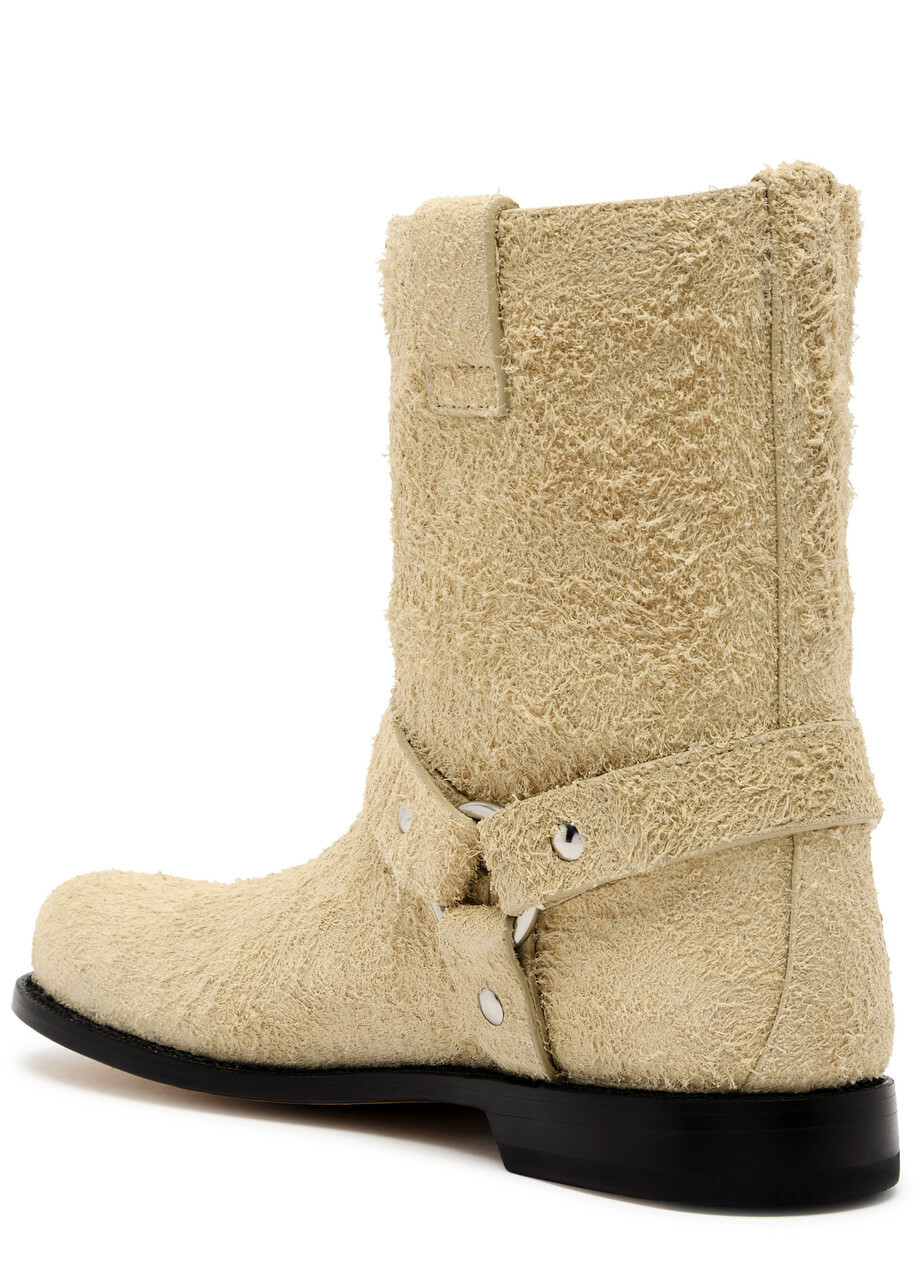 Loewe Campo Brushed Suede Biker Boots Cream Loewe