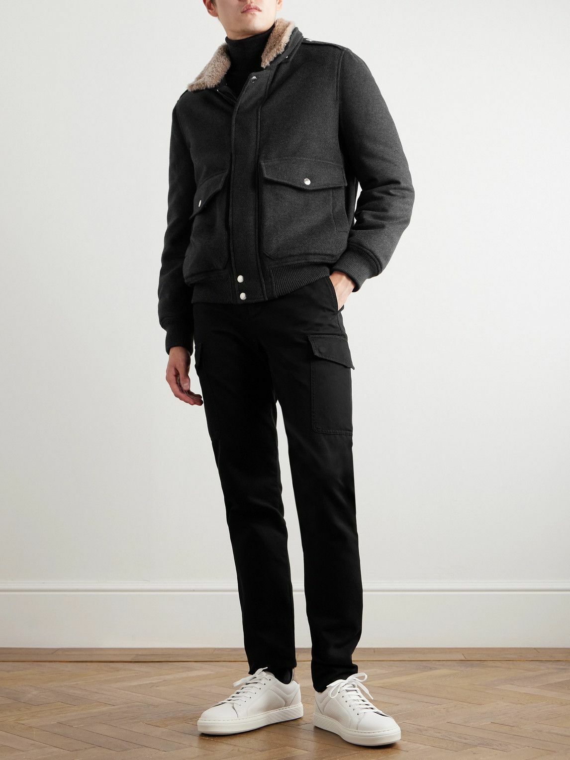 Brunello Cucinelli - Shearling-Trimmed Cashmere Bomber Jacket - Gray ...