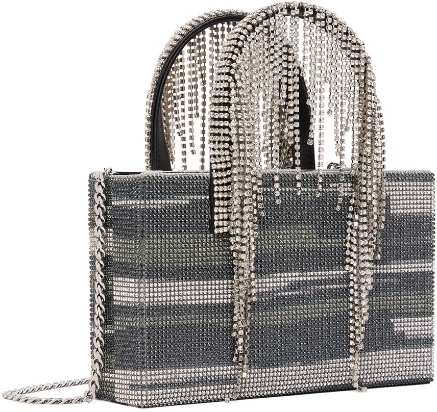 KARA Silver Midi Crystal Fringe Bag Kara