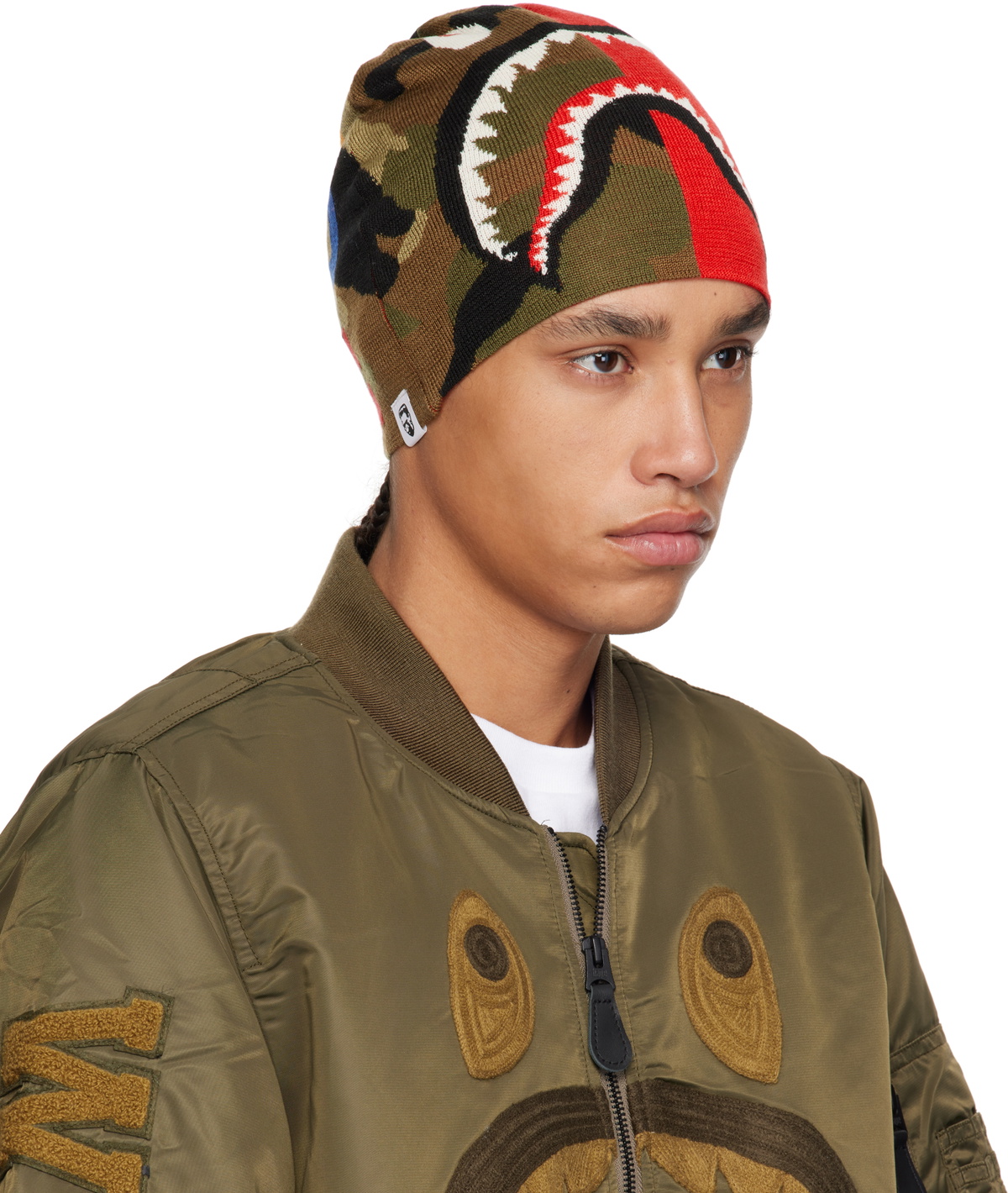 BAPE Red & Green 1st Shark Knit Beanie A Bathing Ape