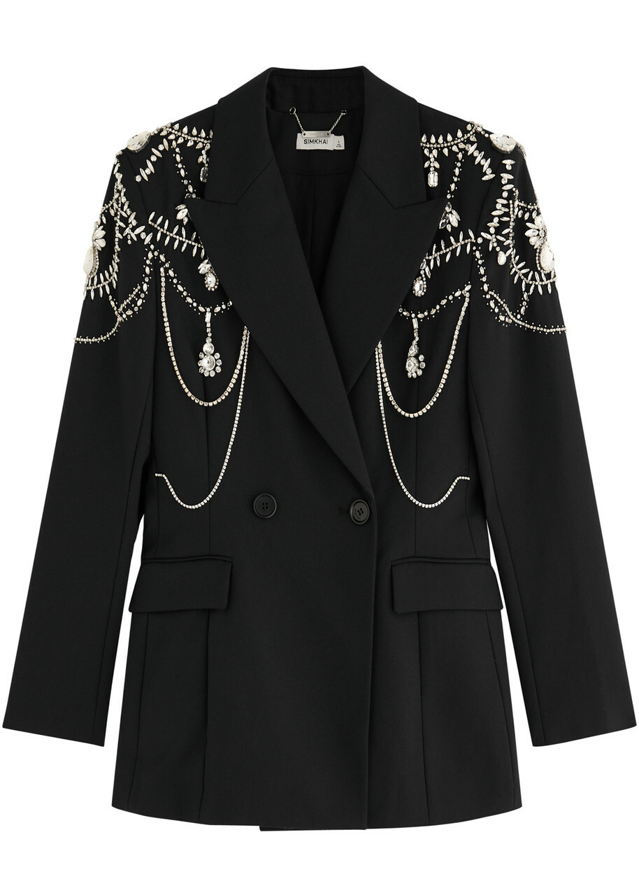 Jonathan Simkhai Getty Crystal-embellished Wool-blend Blazer Black And ...