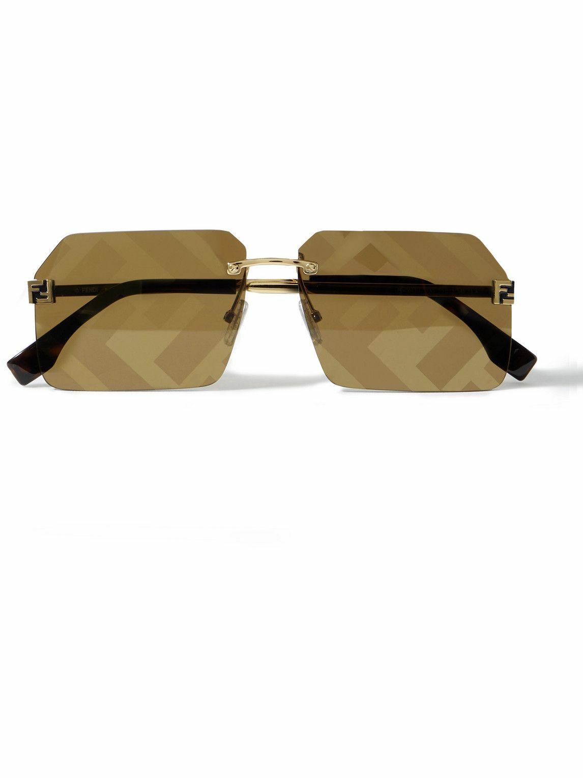Fendi - Rimless Square-Frame Logo-Print Gold-Tone Sunglasses Fendi