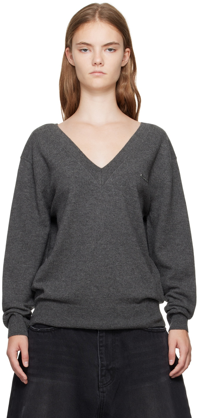 We11done Gray Deep V-Neck Sweater We11done