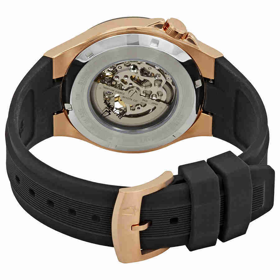 Bulova Classic Automatic Black Dial Black Silicone Mens Watch 98A177 Bulova