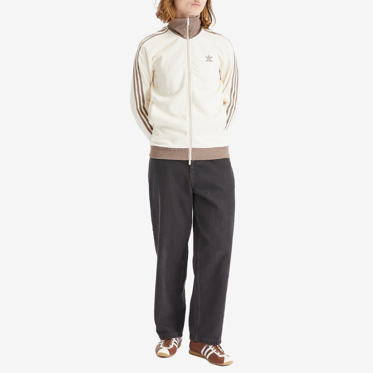 Adidas Classic Track Top in Wonder White/Trace Brown adidas