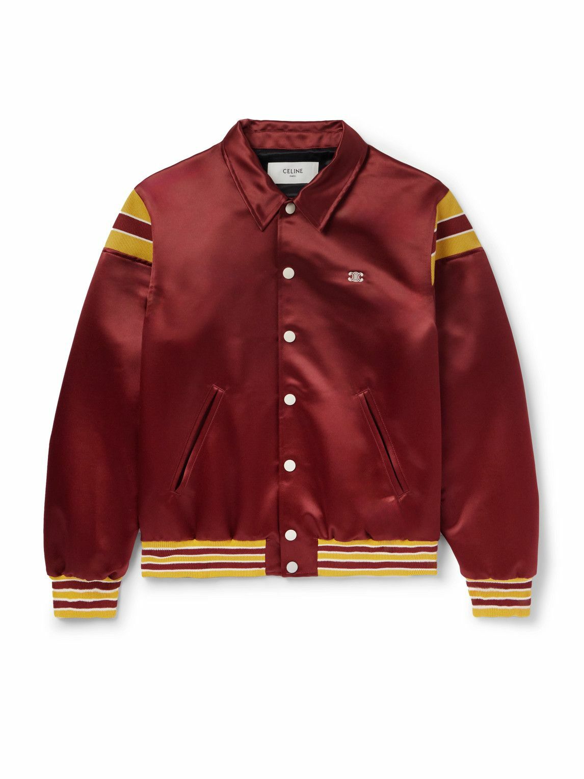 CELINE - Teddy Logo-Embroidered Satin Varsity Jacket - Burgundy Celine