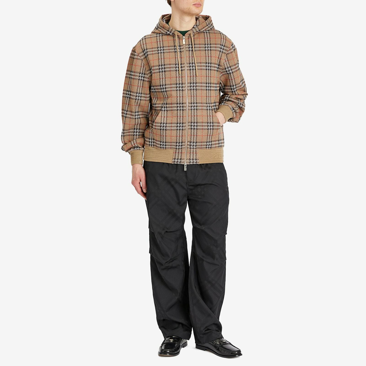 Burberry Men's Check Zip Hoodie in Nut Ip Check Burberry