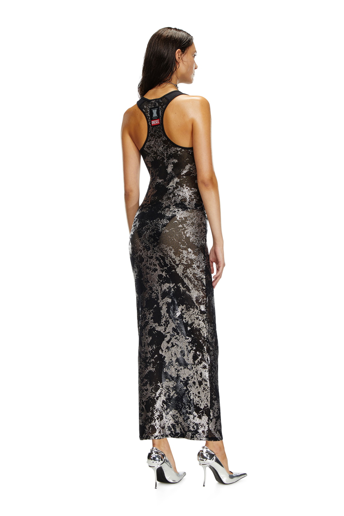 Diesel Long slip in foiled fishnet - Dresses Womens in Black Diesel