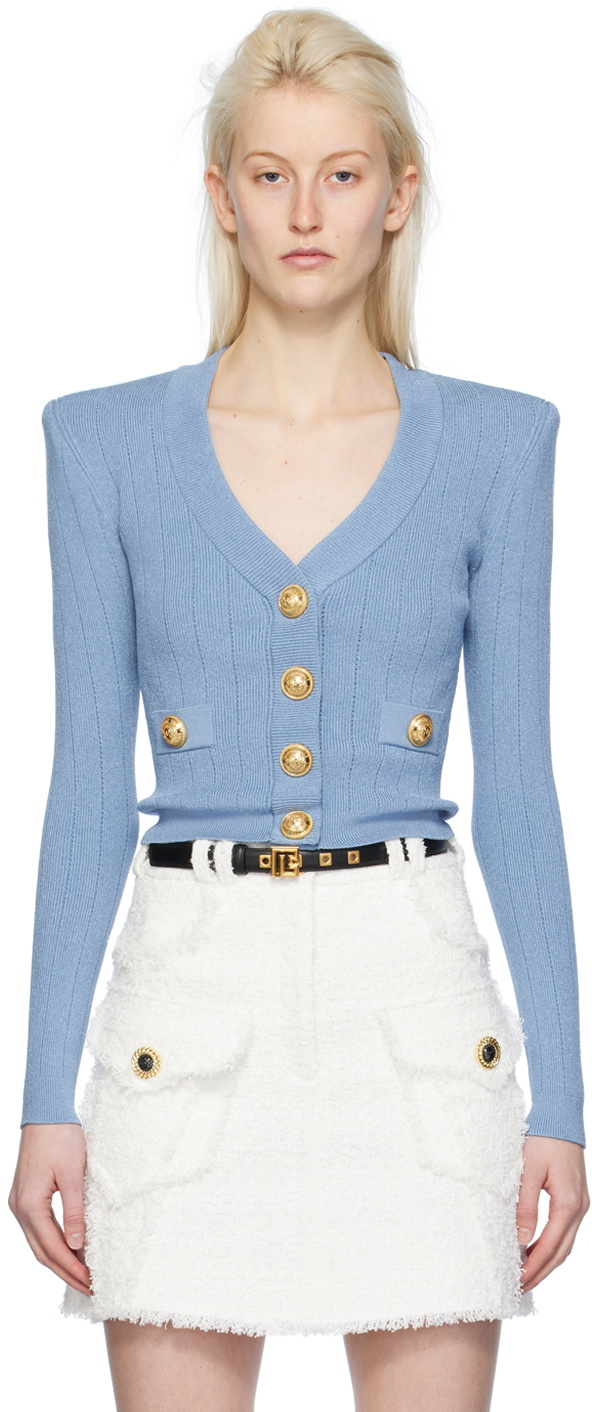Balmain Blue Press-Stud Cardigan Balmain