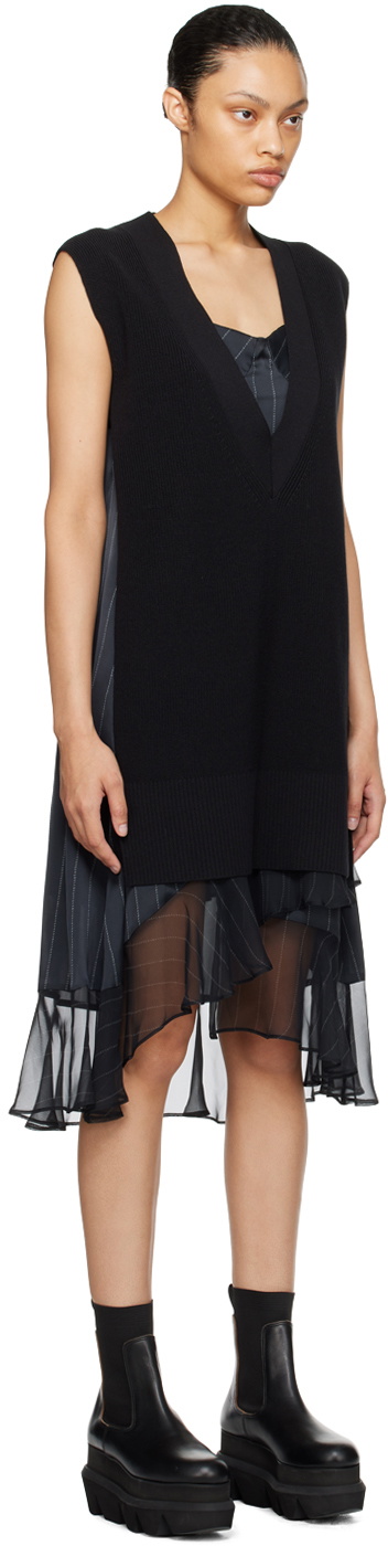 sacai Black Layered Midi Dress Sacai