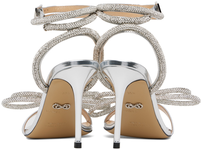 MACH & MACH Silver Double Bow 95 Heeled Sandals MACH & MACH