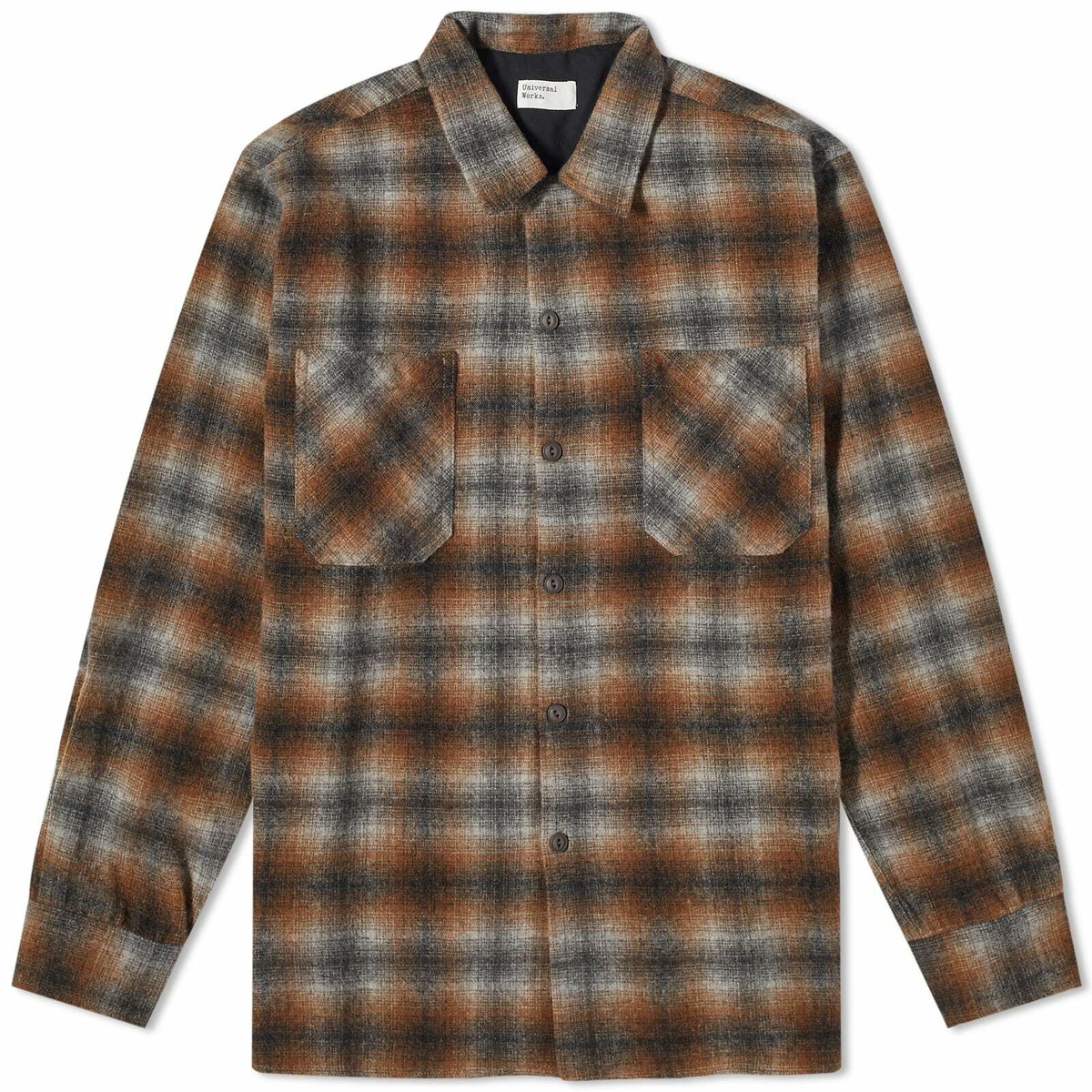Universal Works Men's Wool Flannel Work Shirt in Brown Check Universal ...