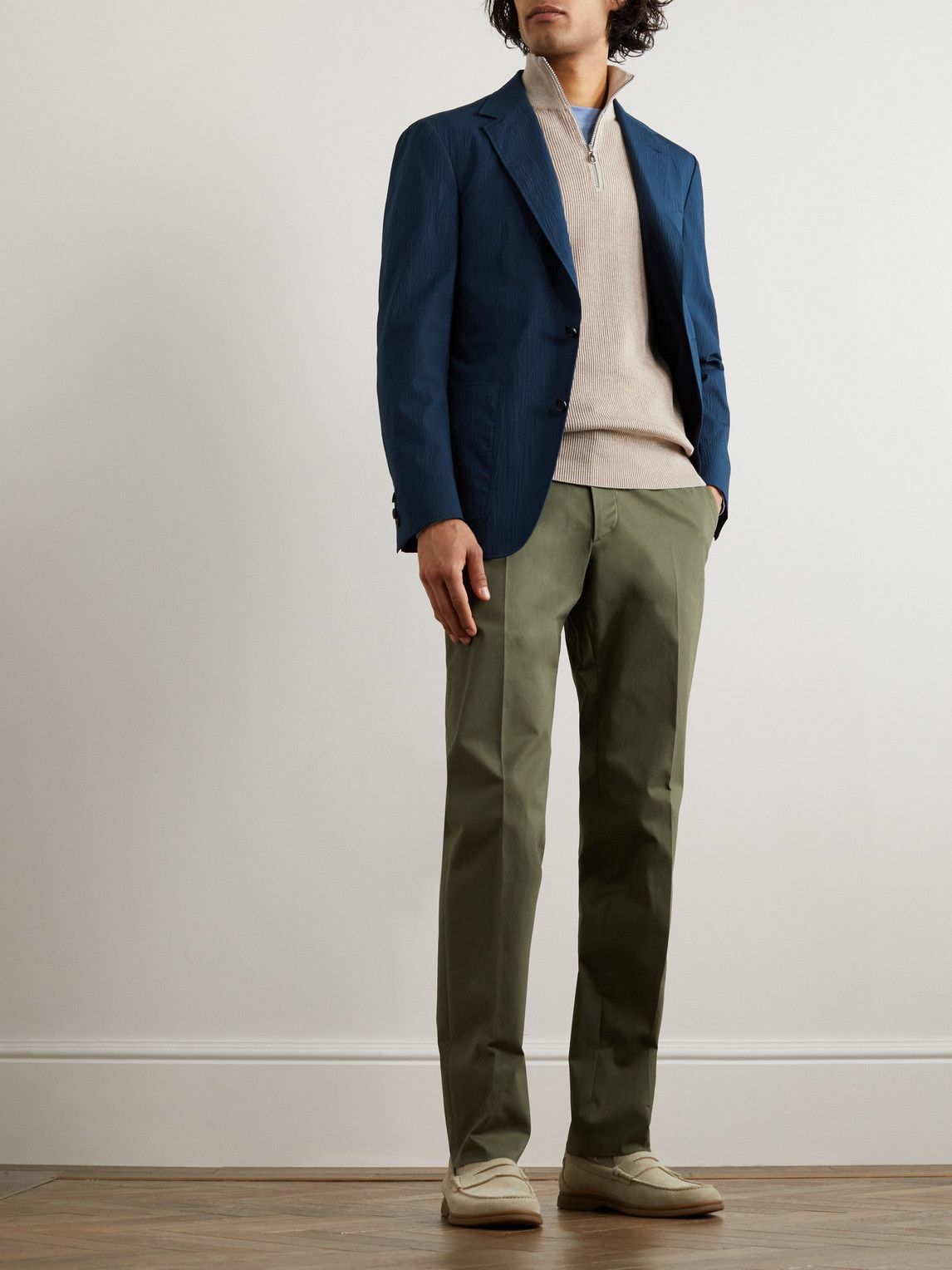 Canali - Stretch-Cotton and Lyocell-Blend Seersucker Suit Jacket - Blue ...