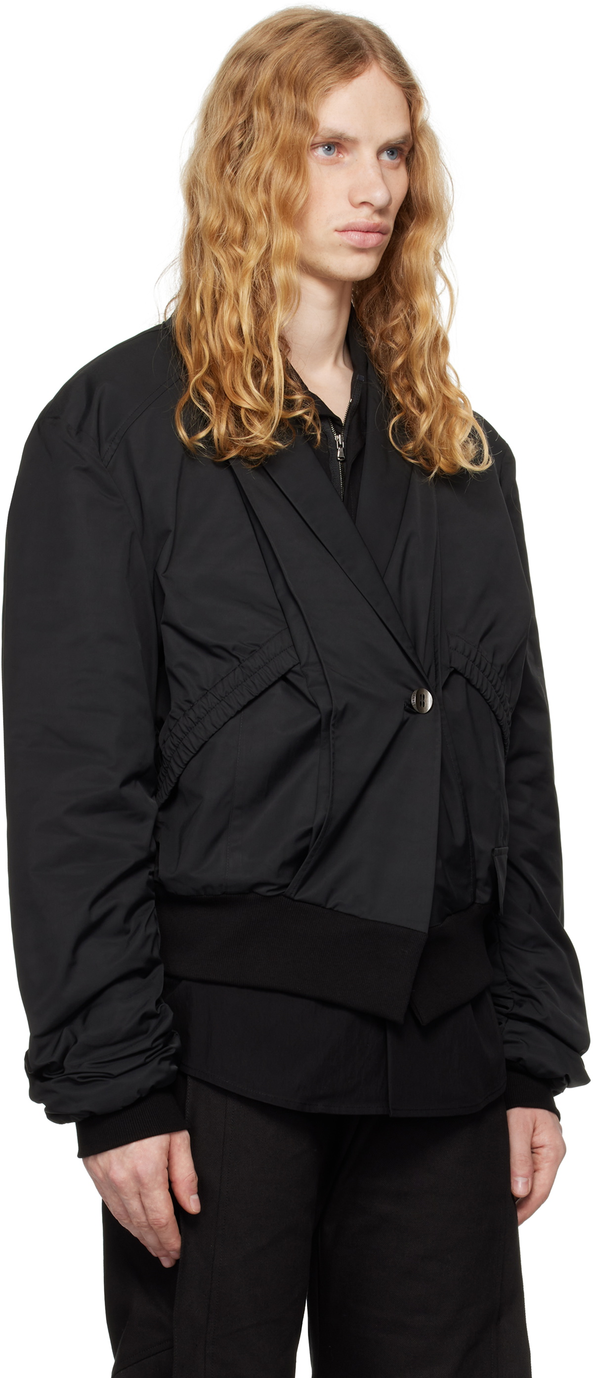 CARNET-ARCHIVE Black Architectural Padded Tailored Bomber Jacket CARNET ...