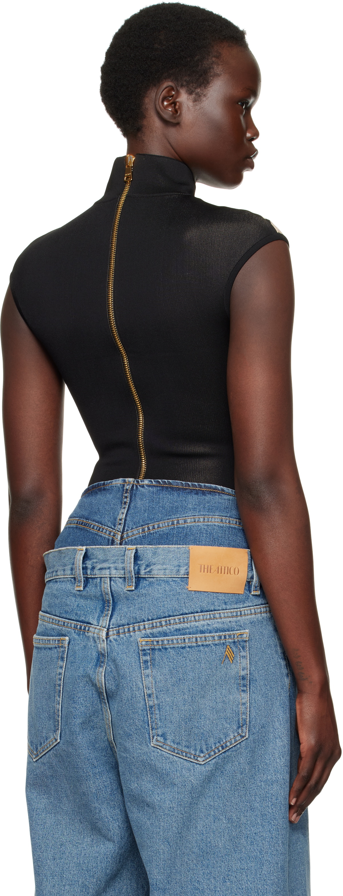 Balmain Black & Beige Jacquard Knit Torso Motif Bodysuit Balmain