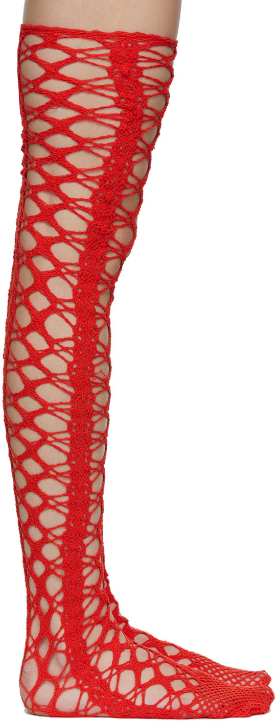 Yohji Yamamoto Orange Lace Long Socks Yohji Yamamoto