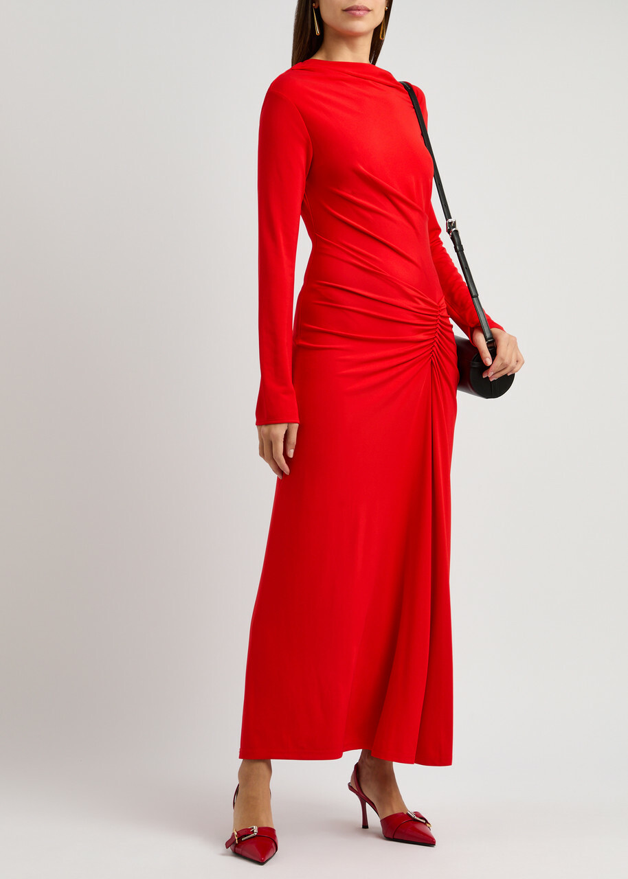 Jonathan Simkhai Ferrera Draped Jersey Midi Dress Red Simkhai