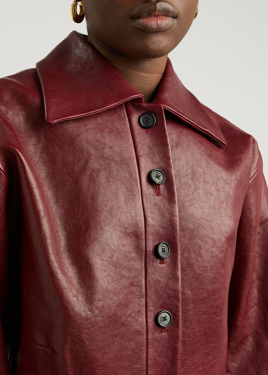 Khaite Sue Cropped Leather Jacket Dark Red Khaite