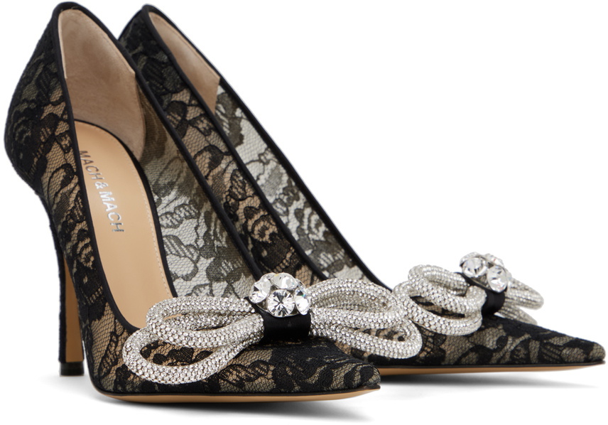 MACH & MACH Black Double Bow Lace 110 Heels MACH & MACH