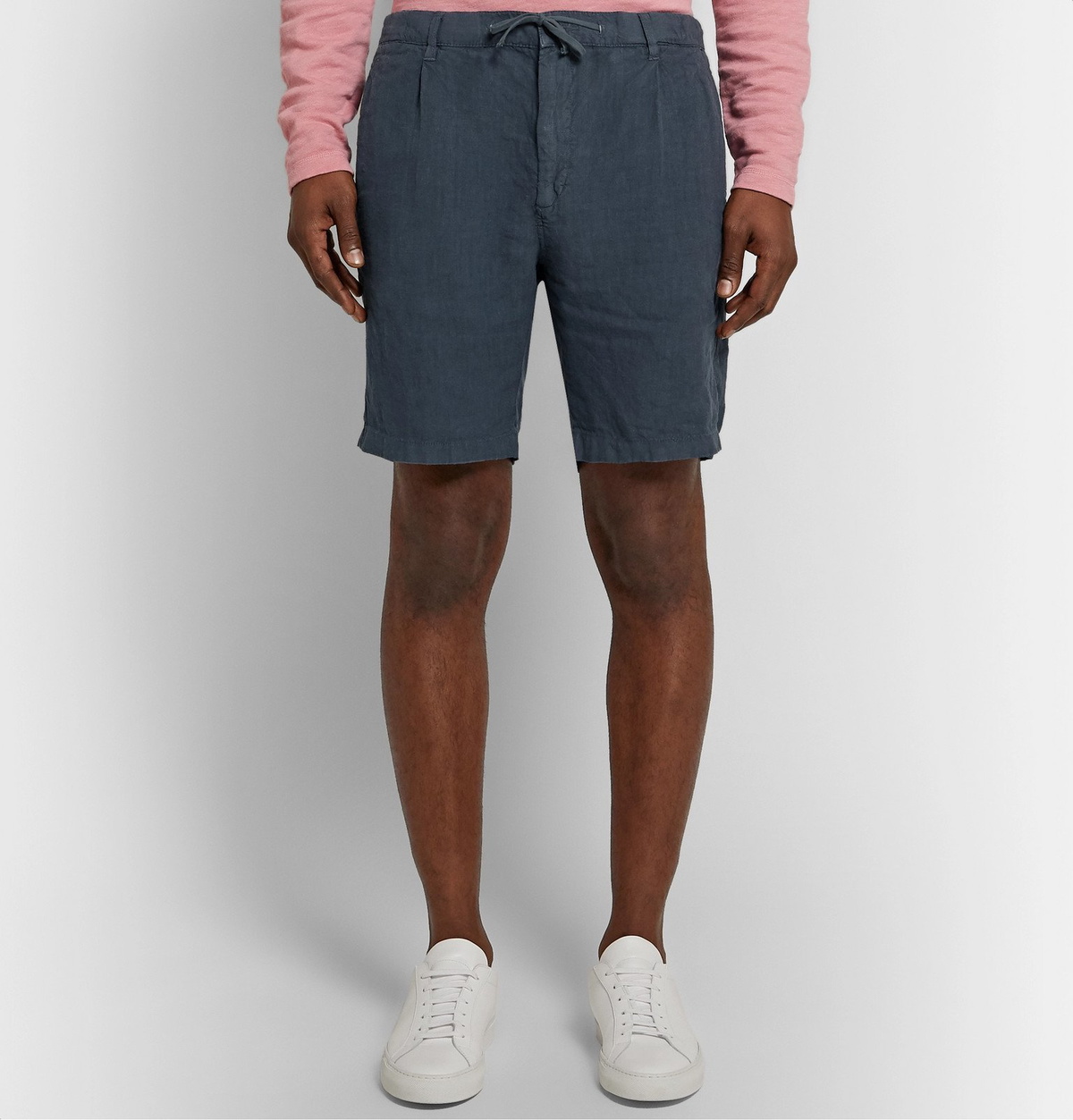 Hartford - Pleated Linen Drawstring Shorts - Gray Hartford