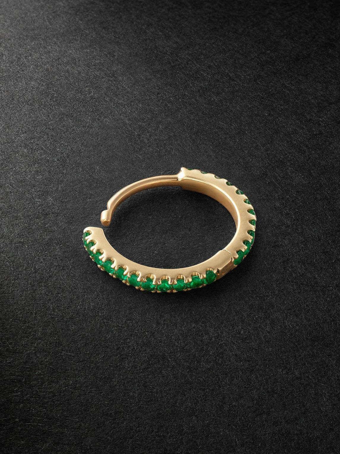 MARIA TASH - 8mm Eternity 18-Karat Gold Emerald Single Hoop Earring ...