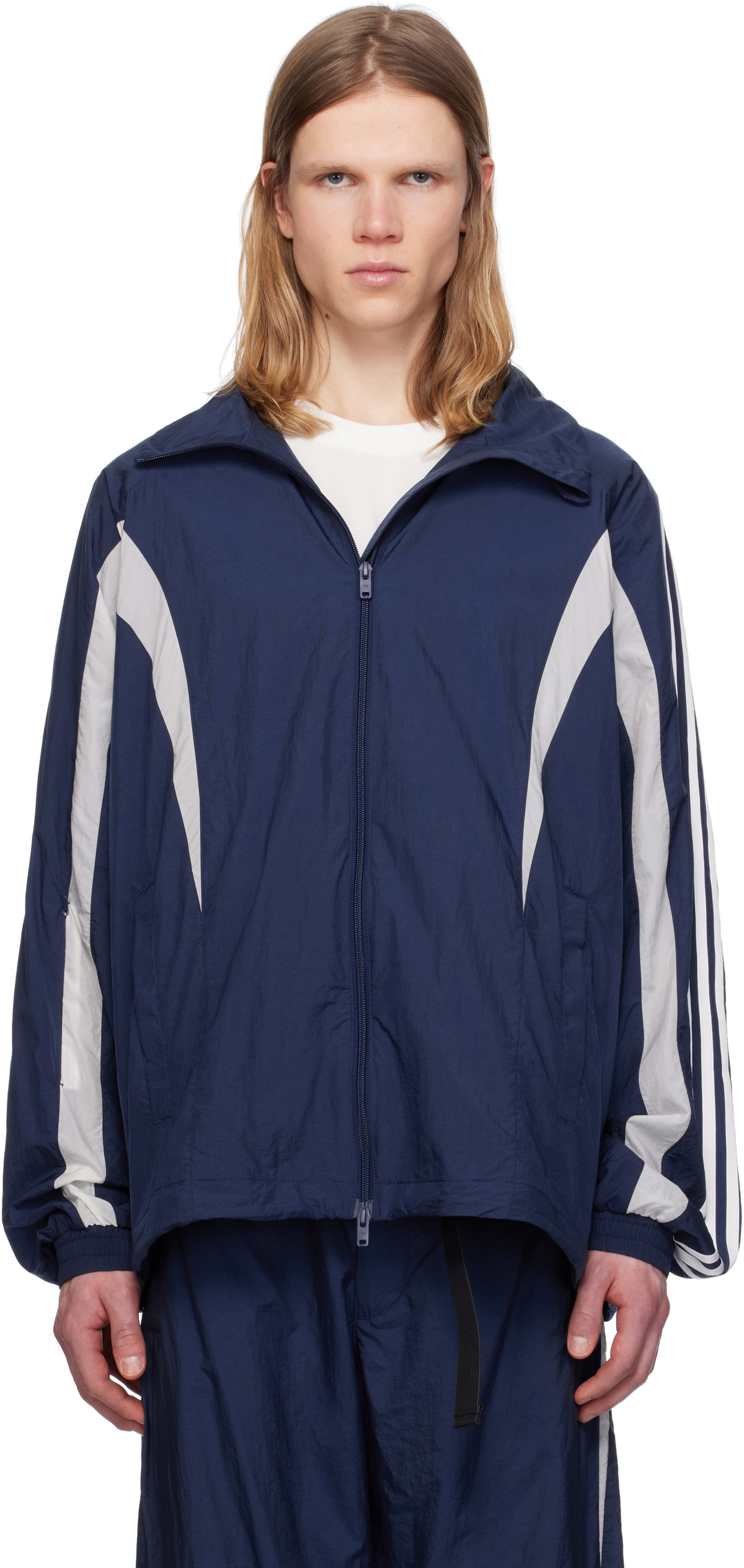 Y-3 Blue 3 Stripes Nylon Shell Jacket Y-3