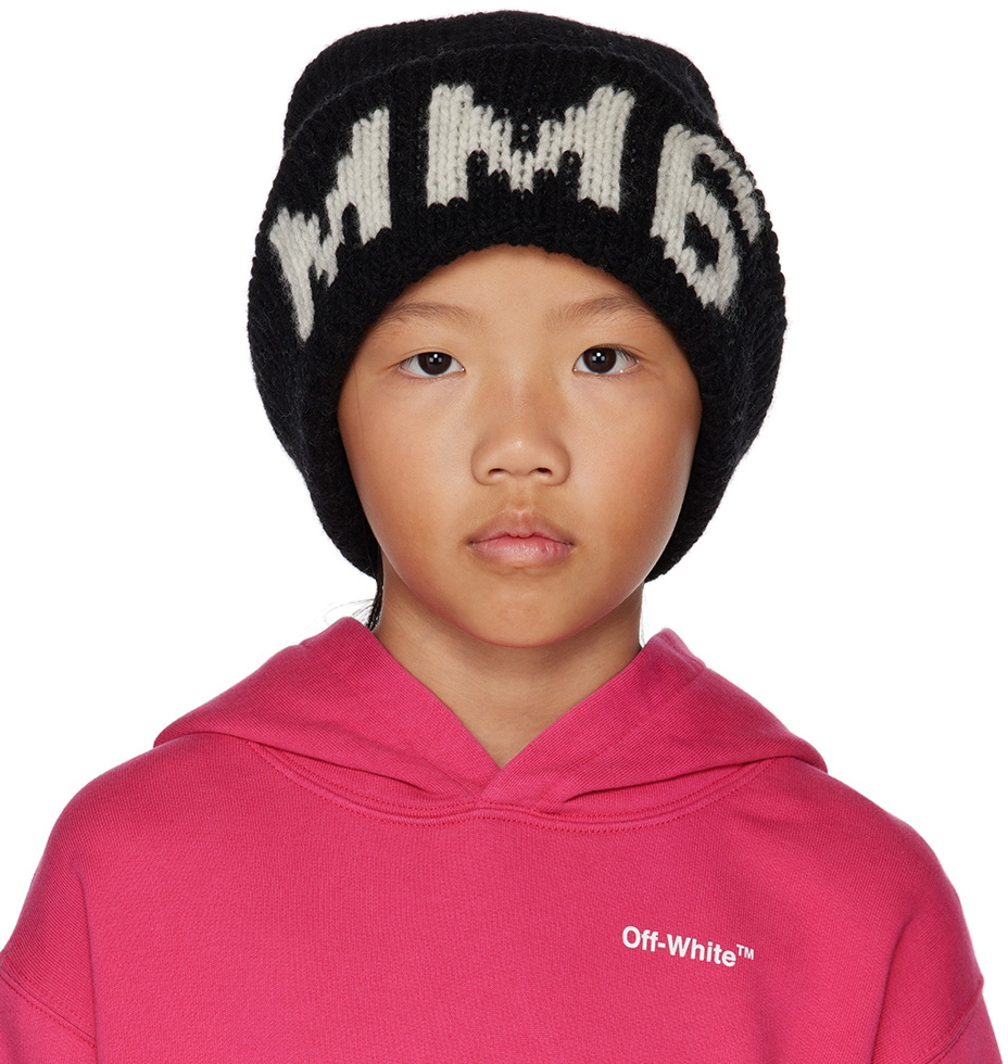 MM6 Maison Margiela Kids Black Logo Beanie MM6 Maison Margiela
