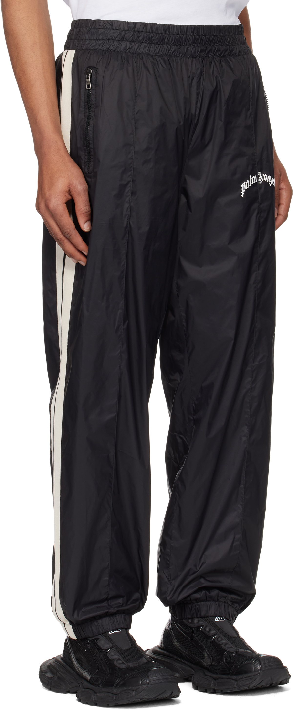 Palm Angels Black Curved Logo Nylon Track Pants Palm Angels
