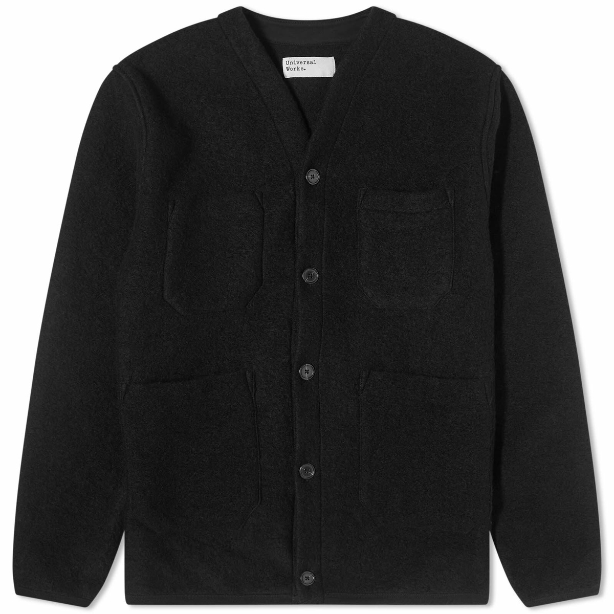 Universal Works Men's Wool Fleece Cardigan in Black Universal Works