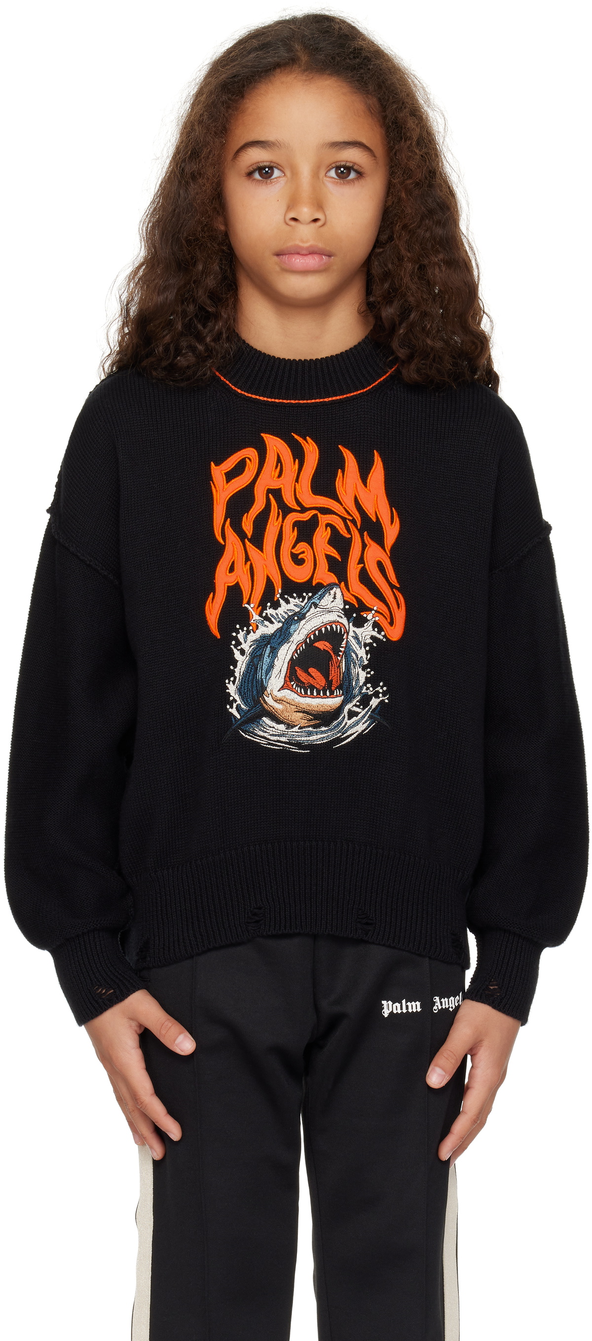 Palm Angels Kids Black Flames Shark Sweater Palm Angels
