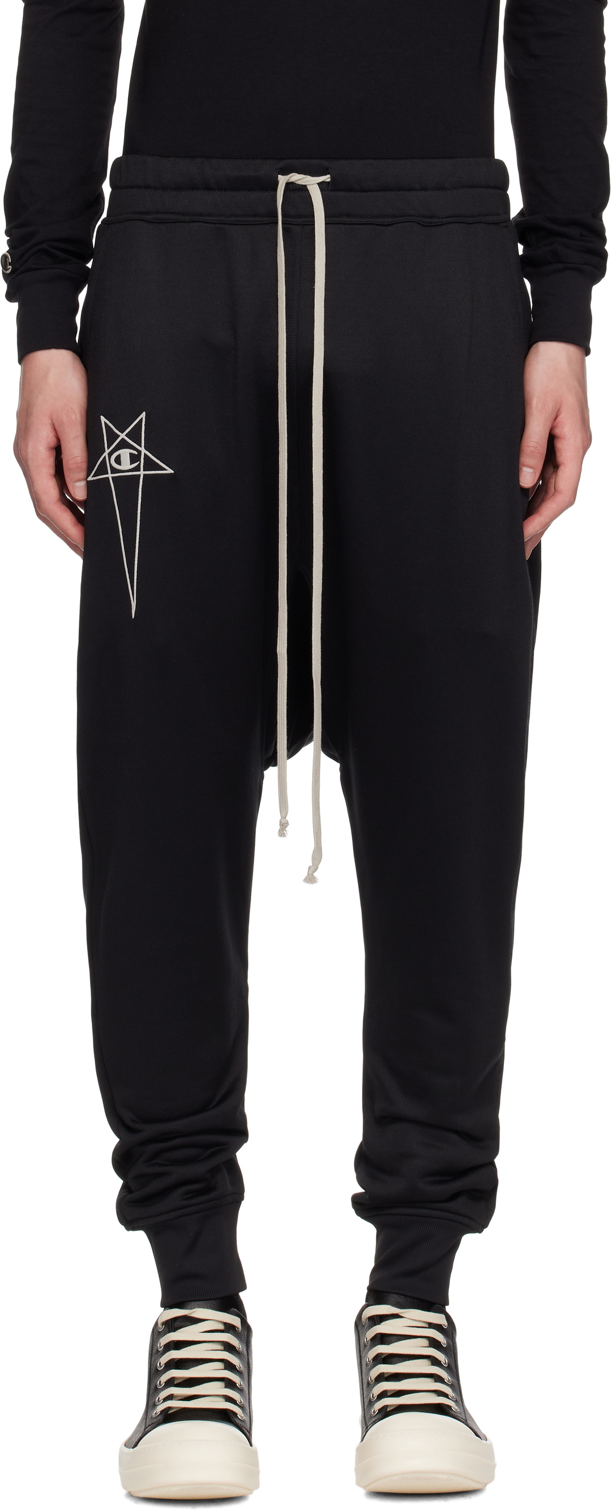 Rick Owens Black Champion Edition Prisoner Drawstring Sweatpants Rick Owens
