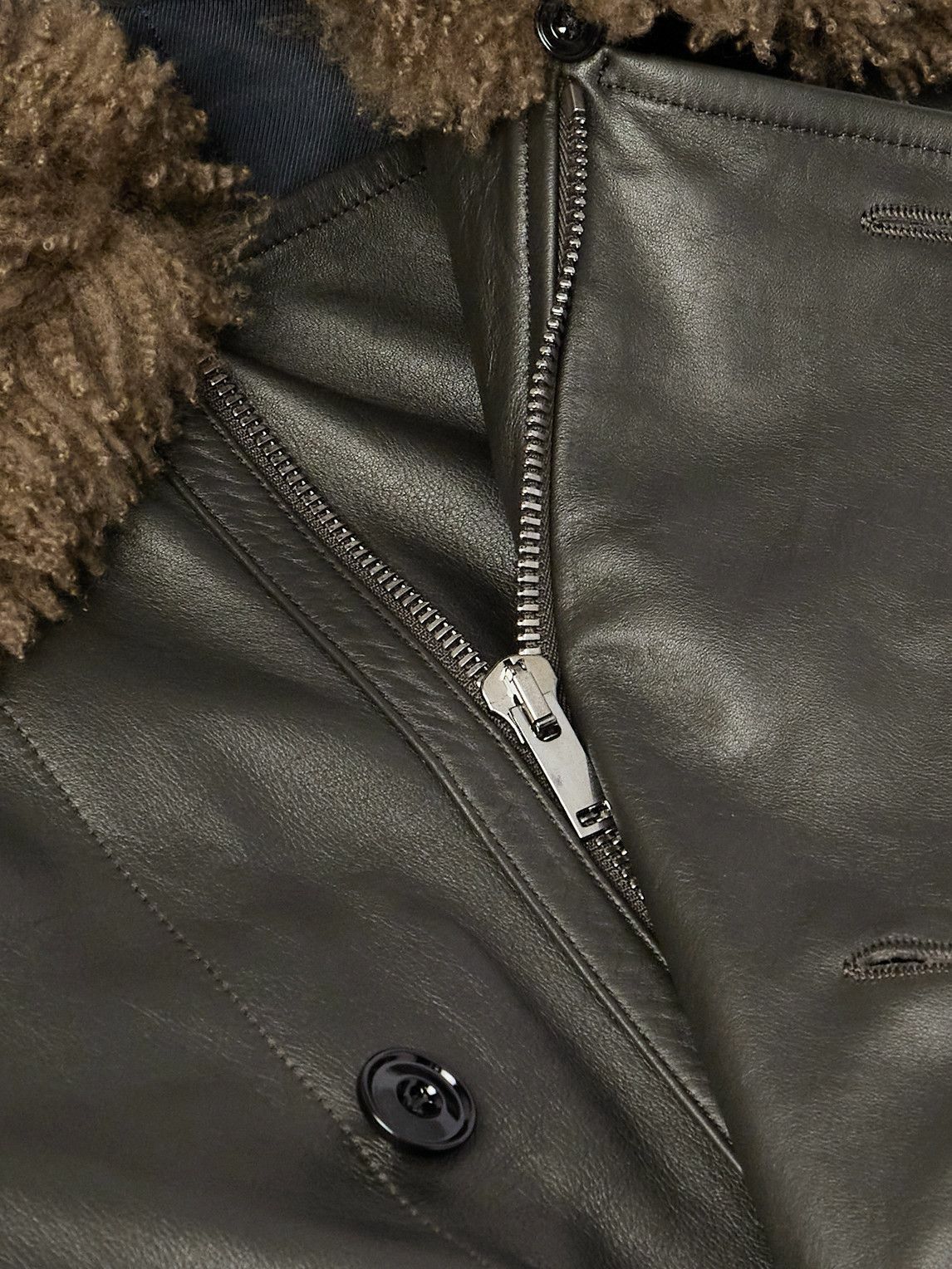 LEMAIRE - Shearling-Trimmed Textured-Leather Jacket - Brown Lemaire