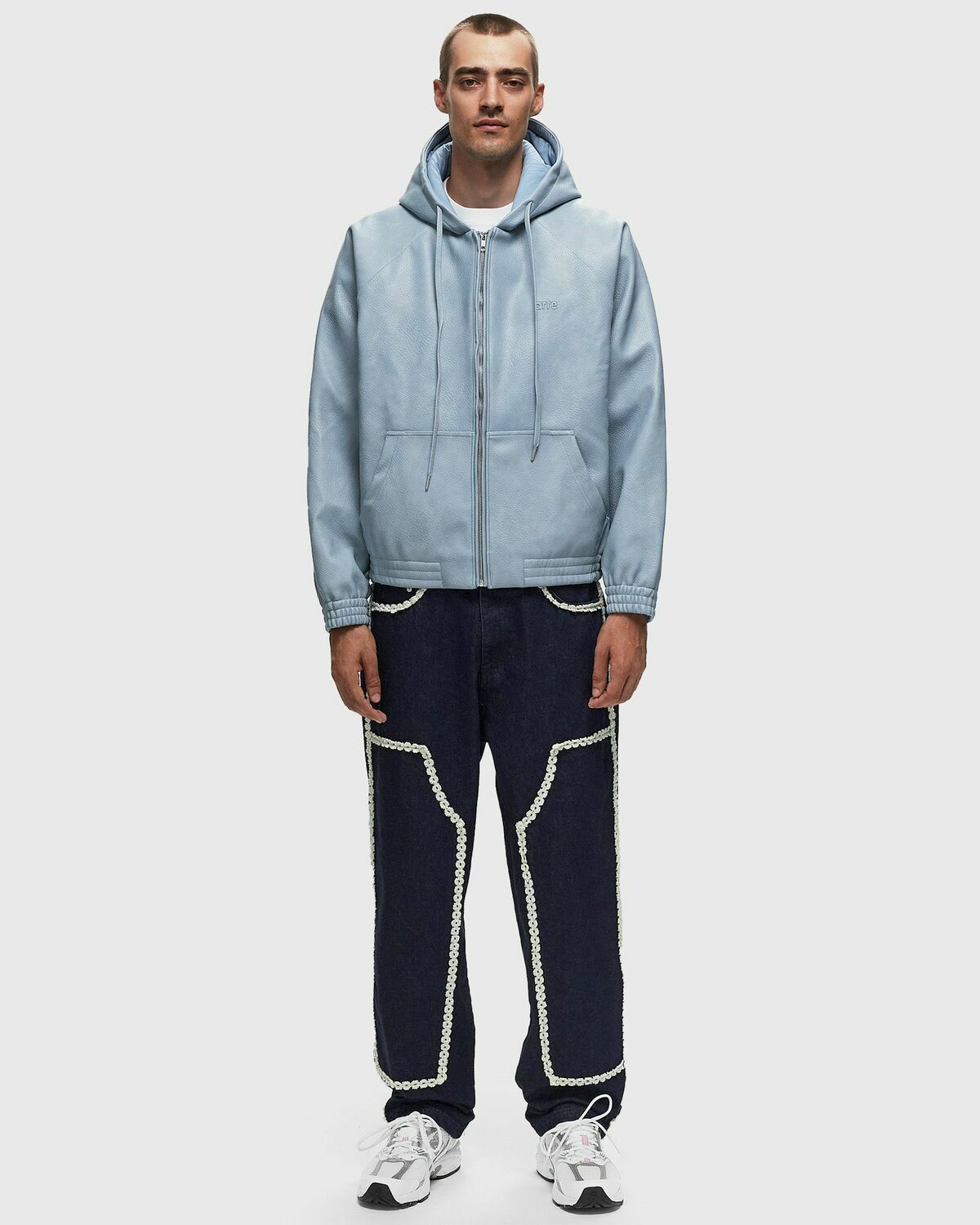 Arte Antwerp Leather Hoodied Jacket Blue Bomber Jackets Arte Antwerp