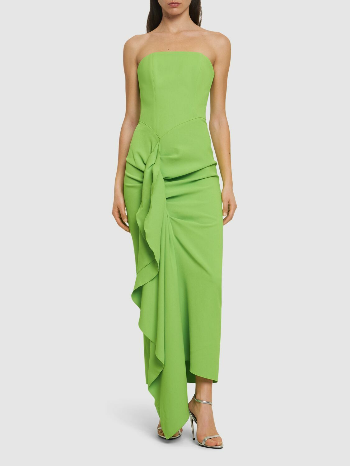 SOLACE LONDON Thalia Woven Crepe Strapless Midi Dress Solace London