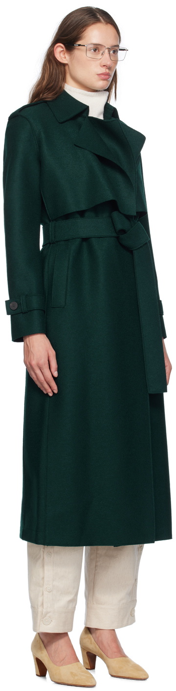 Harris Wharf London Green Pressed Wool Trench Coat Harris Wharf London