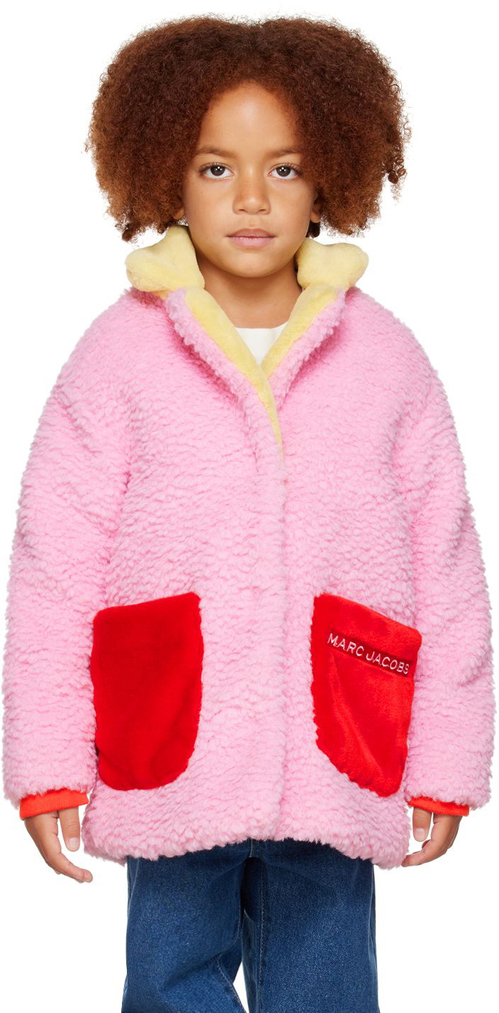 Marc Jacobs Kids Pink Embroidered Faux-Shearling Jacket Marc Jacobs
