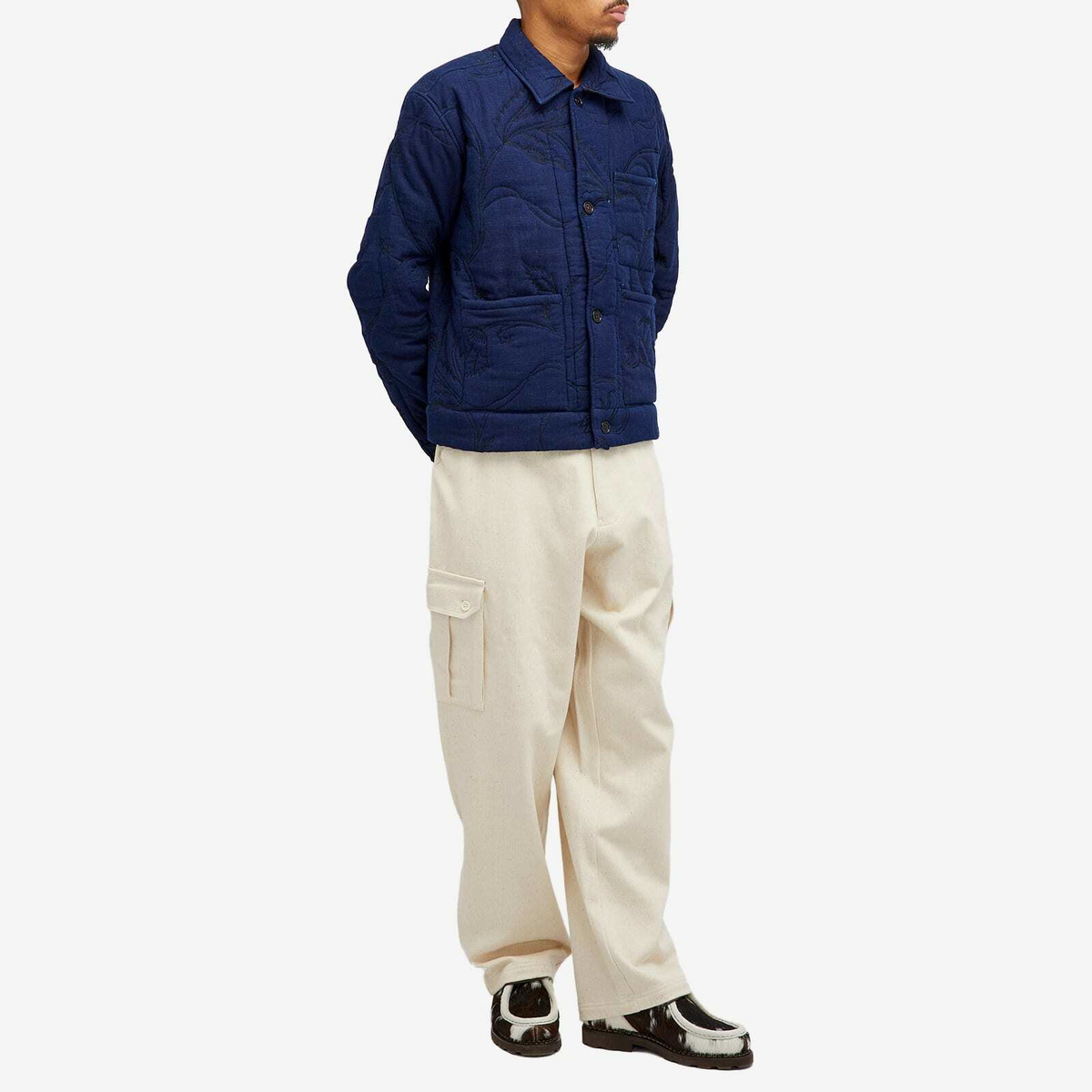 Kardo Men's Bodhi Hand Embroidered Quilted Jacket in Blue Kardo