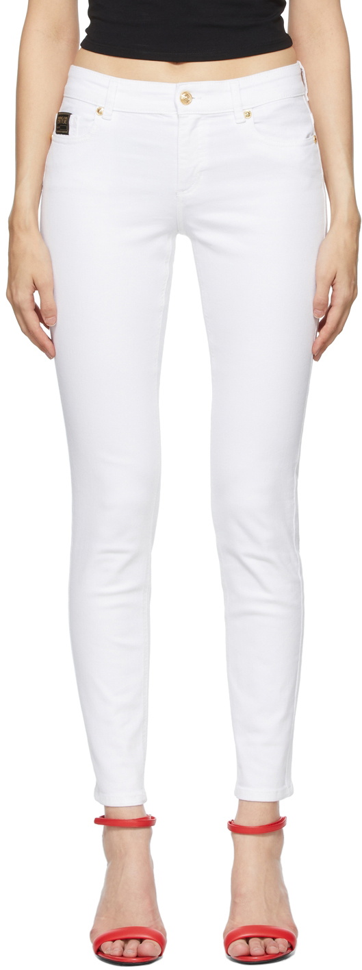 Versace Jeans Couture White Embroidered V-Emblem Skinny Jeans Versace